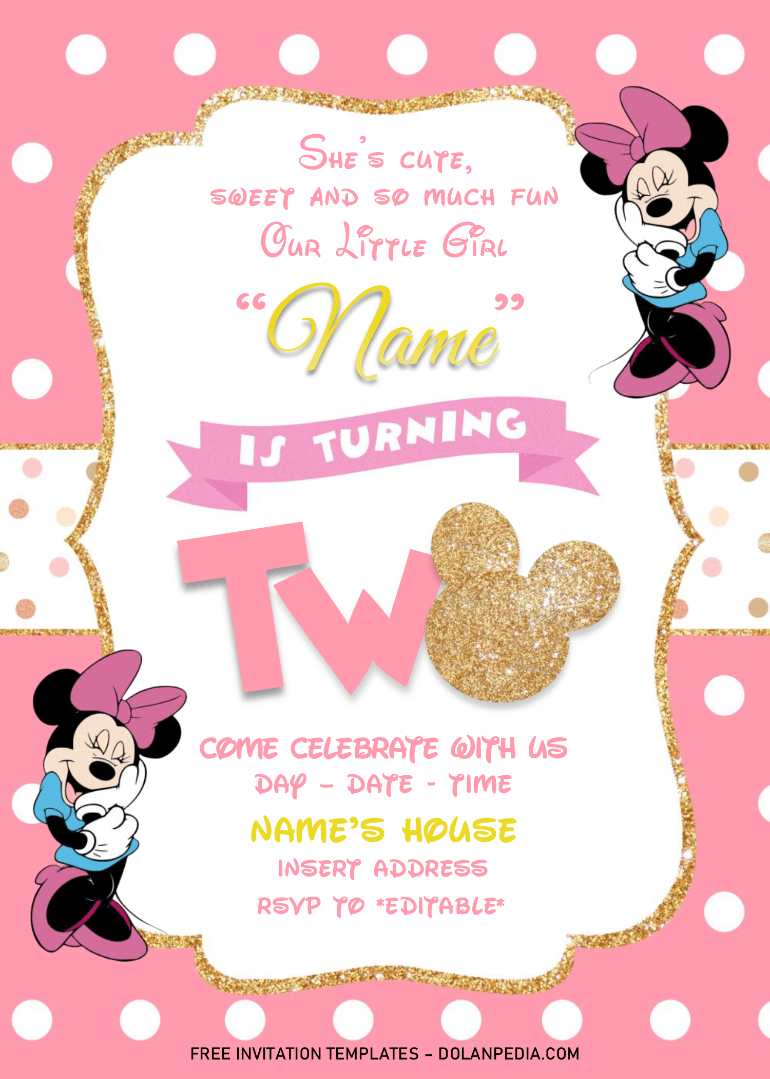 Gold Glitter Minnie Mouse Birthday Invitation Templates – Editable ... Gold Glitter Minnie Mouse Birthday Invitation Templates – Editable ...